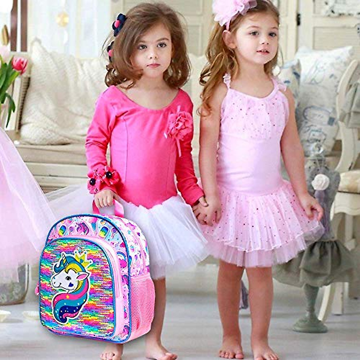 Unicorn Backpack for Girls, 12" Toddler Sequin Kids Bookbag, Cute Animal Preschool Kindergarten Schoolbag