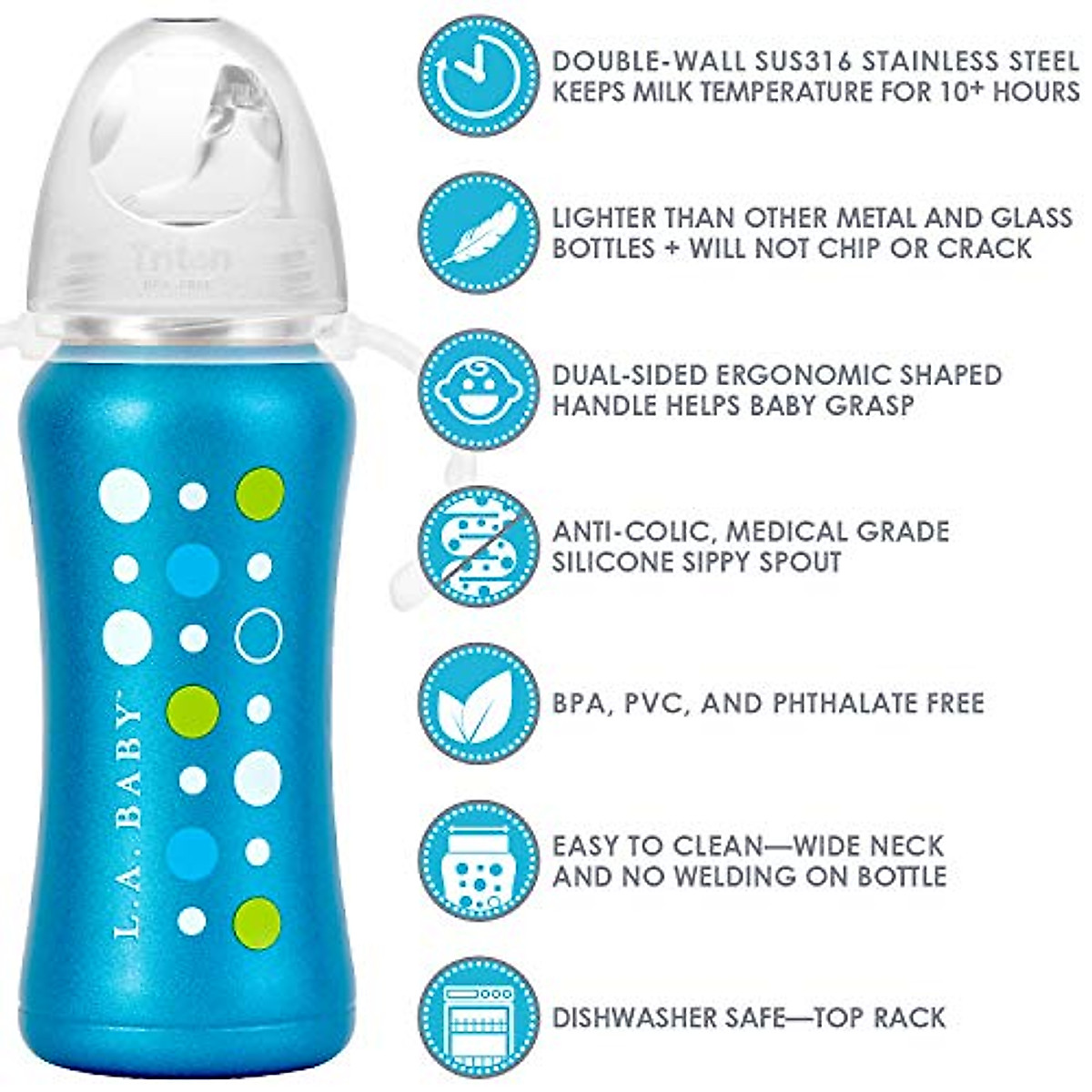 Ultimate Stainless Steel Sippy Cup | 9oz Insulated Sippy Cup for Toddlers Insulates 10+ Hours | Leak-free, Non-toxic Medical Grade Silicone and Stainless Steel Sippy Cup for Baby - Blue