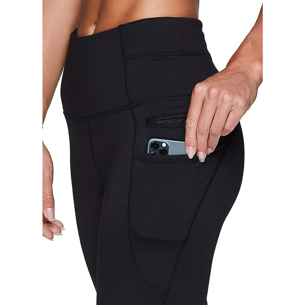 RBX Women's Fleece Legging Outdoor Running Fleece Lined Leggings with Zipper Pockets F19 Black S