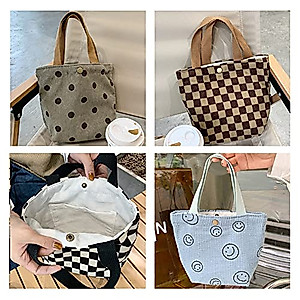 Corduroy Smiley Face Tote Bag Aesthetic Tote Bags Cute Preppy Smile Face Bag Small Handbag Teen Girls Trendy Stuff