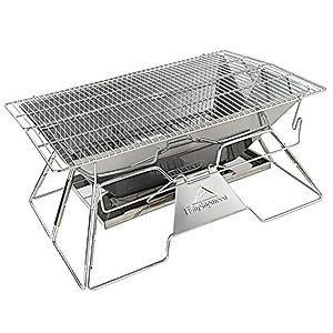 Campingmoon Foldable BBQ Grill, Portable Charcoal Grill, Stainless Steel Wood Burning Stove, Barbecue Cooking Stove for Outdoor/Garden/Camping/Picnic/Party (MT-3)