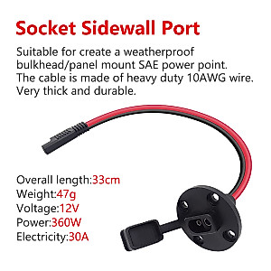 Billion wealth 2 Pack 11.8inch 10AWG SAE Power Socket Sidewall Port Cable with 8 Screws Compatible with Solar Generator