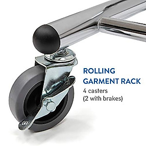 Tatkraft Marvel Heavy Duty Adjustable Clothes Rack on Wheels, Rolling Double Rod Garment Rack, Chromed Steel