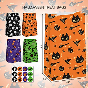 STARRKY 54PCS Halloween Treat Bags, Candy Treat Bags with Stickers Paper Gift Bags Goodie Bags for Kids Party Favors