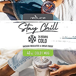 REDUCE 40 oz Tumbler with Handle - Vacuum Insulated Stainless Steel Mug with Sip-It-Your-Way Lid and Straw - Keeps Drinks Cold up to 34 Hours - Sweat Proof, Dishwasher Safe, BPA Free - Sand