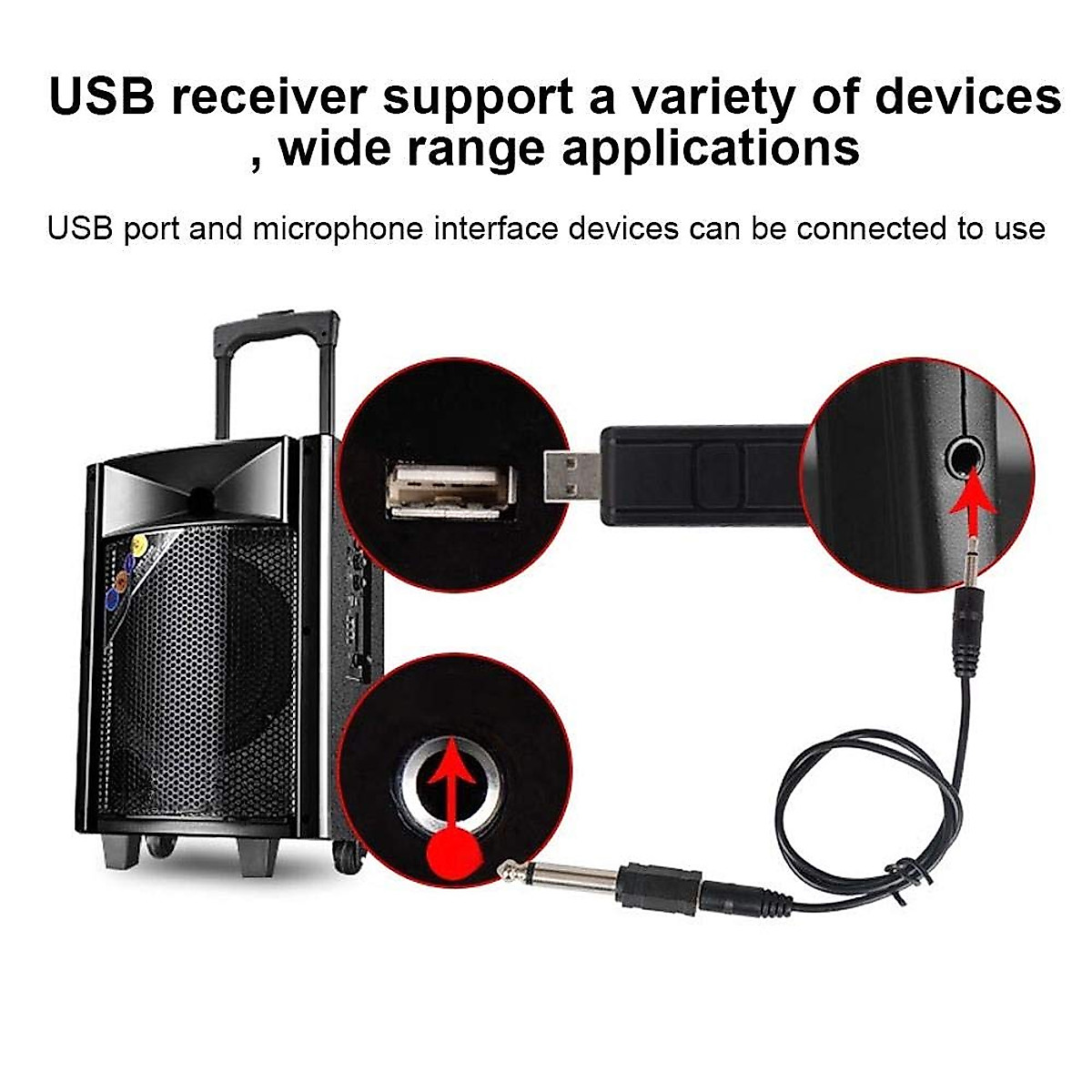 Tangxi VHF Wireless Microphone, Universal Handheld Karaoke Mic Speaker, Over 110 DB Outdoor Indoor Cordless Microphone System with USB Reciver for Singing, Karaoke, Speech, Wedding,