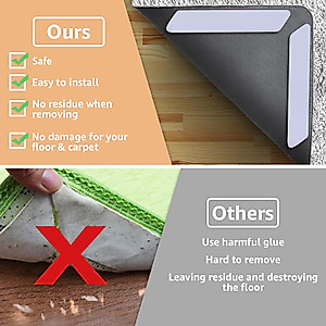 ZONGOOL 16 PCS Rug Tape, Reusable Washable Grippers for Rugs, Double Sided Non-Slip Rug Pads for Hardwood Floors, Rug Stoppers to Prevent Sliding, White