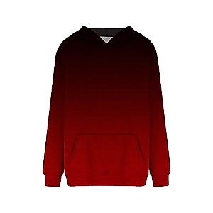 LTTVQM Hoodie for Women Long Sleeve Drawstring Hoodie Pullover Sport Casual Winter Sweatshirt with Pocket Hoods Tie Dye Gradient Sweatshirt to Wear with Leggings Blusas De Mujer Red XL