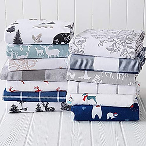 Great Bay Home Bed Linen Set, 4 Piece, Turkish Cotton Queen Winter Flannel Sheet Set, Deep Pocket Fitted Sheet, Soft Sheets, Warm Lodge Bed Sheets, Anti-Pill Flannel Sheets, Enchanted Woods-Grey