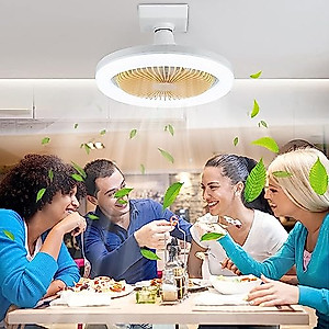 shyliey Low Profile Ceiling Fan Light with Remote Control 2-in-1 Multifunctional Round Modern Dimmable Electric E27 Ceiling Fan Kit with Lights for Home Bedrooms Kitchen Office (Yellow)