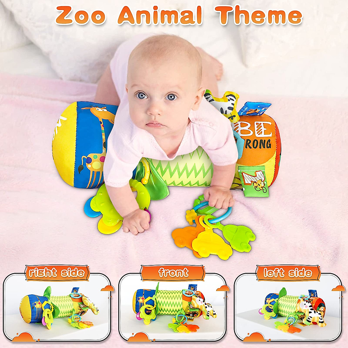 HISTOYE Baby Tummy Time Pillow Toy with Detachable Rattles Crawling Roller Developmental Baby Toys 3-6 Months Baby Toys 6-12 Months Infant Toys 0 3 6 9 12 Months Old Toys for Baby Infants Newborn