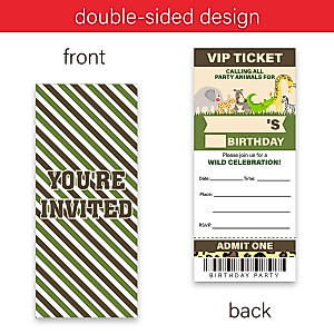 LyoGao 20 Pack Safari Birthday Party Ticket Invitations With Envelopes Calling All Party Animals Zoo Safari Theme Ticket Invitations Fill in Invites Card