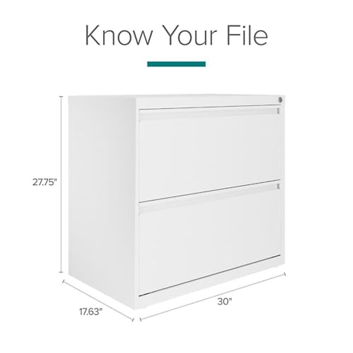 Hirsh 30" W Modern Metal Lateral File Cabinet with 2 Drawers & Secure Lock, Powder Coat, for Home/Office, in White Finish