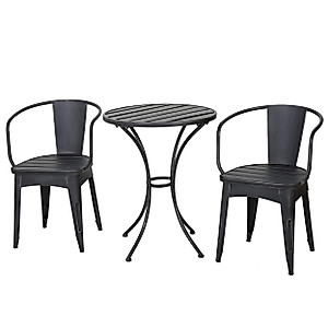Christopher Knight Home Colmar Outdoor Metal Bistro Set, 3-Pcs Set, Black With Silver