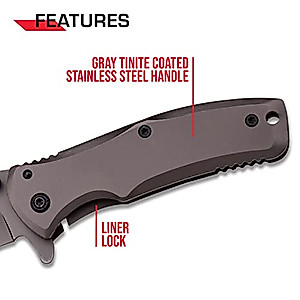 TAC FORCE Spring Assisted Folding Pocket Knife –Grey TiNite Coated Stainless Steel Blade and Handle, Frame Lock and Pocket Clip, Tactical, EDC, Rescue - TF-848