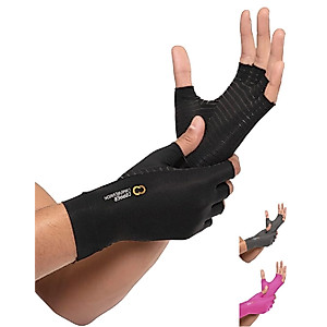Copper Compression Arthritis Gloves | Fingerless Arthritis Carpal Tunnel Pain Relief Gloves For Men & Women | Hand Support Wrist Brace For Rheumatoid, Tendonitis, Swelling, Crocheting, Typing (M)