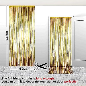 2 Pack 3.2 ft x 9.8 ft Champagne Gold Gold Tinsel Curtain Party Backdrop Decorations, Metallic Foil Fringe Backdrop Door for Birthday Graduation Wedding Party Streamers Photo Backdrop.