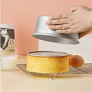 GOLEDU 3 Piece Round Cake Pan, 4" 6" 8" Aluminum Cake Baking Pan with Removable Base, Commonly Used for Baking Cakes that Need a Lot of Volume to Expand, Such as Chiffon Cake, Sponge Cake, etc.