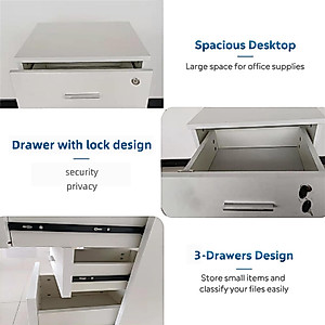 Yirepny 3-Drawer Rolling File Cabinet, Mobile File Cabinet with Lock, Filing Cabinet Under Desk, Desk Cabinet, Lockable Office Storage, Storage Cabinet for Home, Office, Living Room White