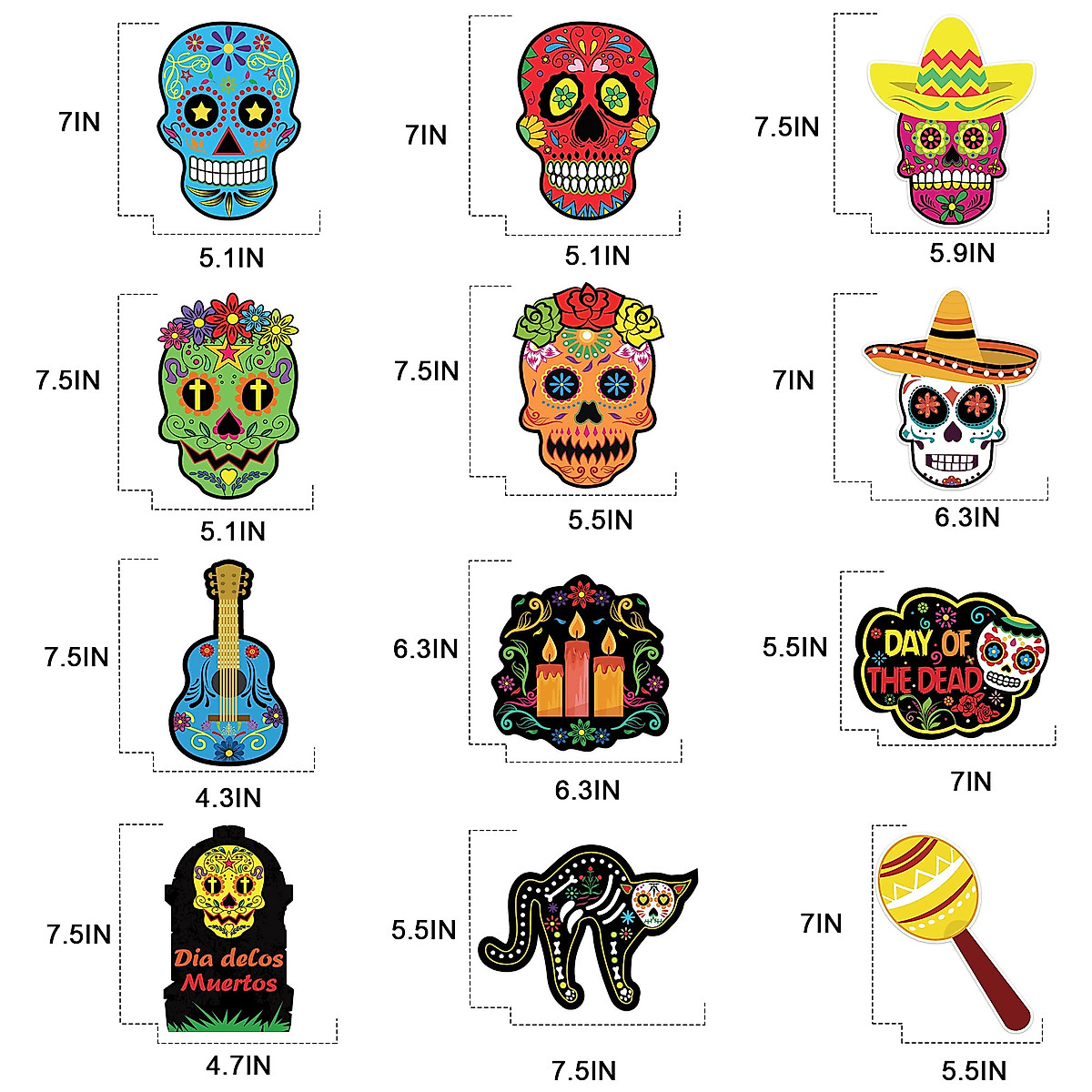Tifeson Día de Los Muertos Decorations Hanging Swirls - 36 Pcs Mexican Day of The Dead Sugar Skull Ceiling Swirls for Coco Theme Party, Cinco de Mayo, Halloween Sugar Skull Party Decorations Supplies