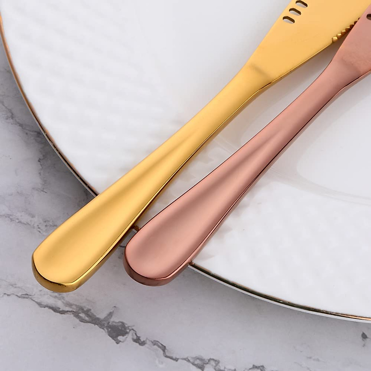 MINGYU Stainless Steel Butter Knives Colorful Peanut Butter Knife, Multifunction 3 in 1 Butter Spreader Knife With Holes Set of 4