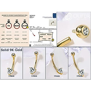 OUFER 14G Belly Rings, 9K Solid Gold Belly Button Rings, Heart Navel Rings, Internally Threaded Long Belly Piercing Jewelry for Women and Men-12MM