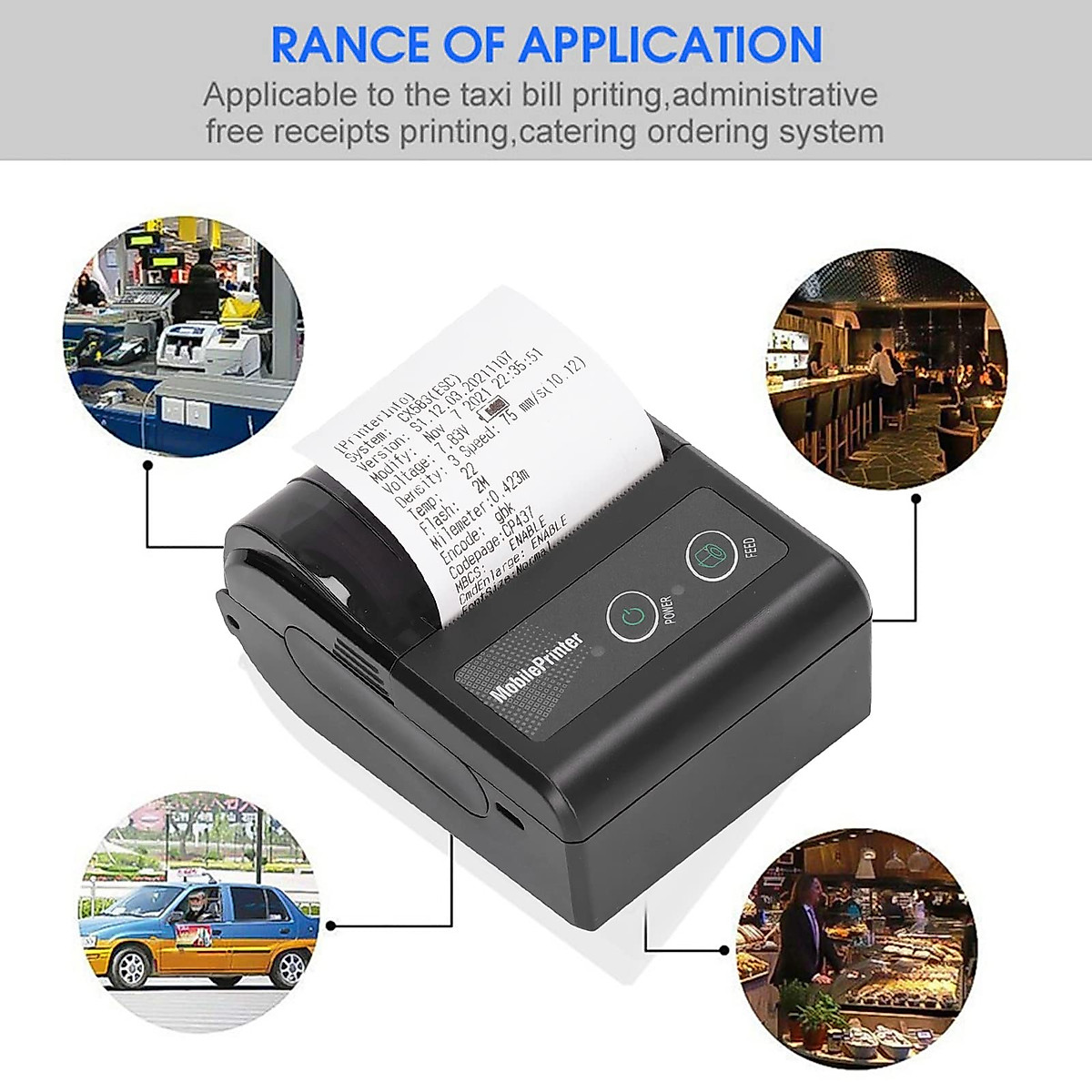 Luqeeg Portable Receipt Printer, Thermal Receipt Printer, 57mm Bluetooth Receipt Printer, USB Smartphone Control 200dpi Resolution Label Printer with 1 Roll Printer Paper, Support Android iOS