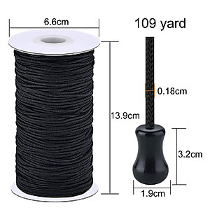 SAYAYA 109 Yards Braided Nylon Lift Shade Cord with Wood Pendant, 1.8 mm Blind Cord Aluminum Window Pull Down Cord Roman Rollers Repair Gardening Plant Waist Beading String and Crafts (Black)