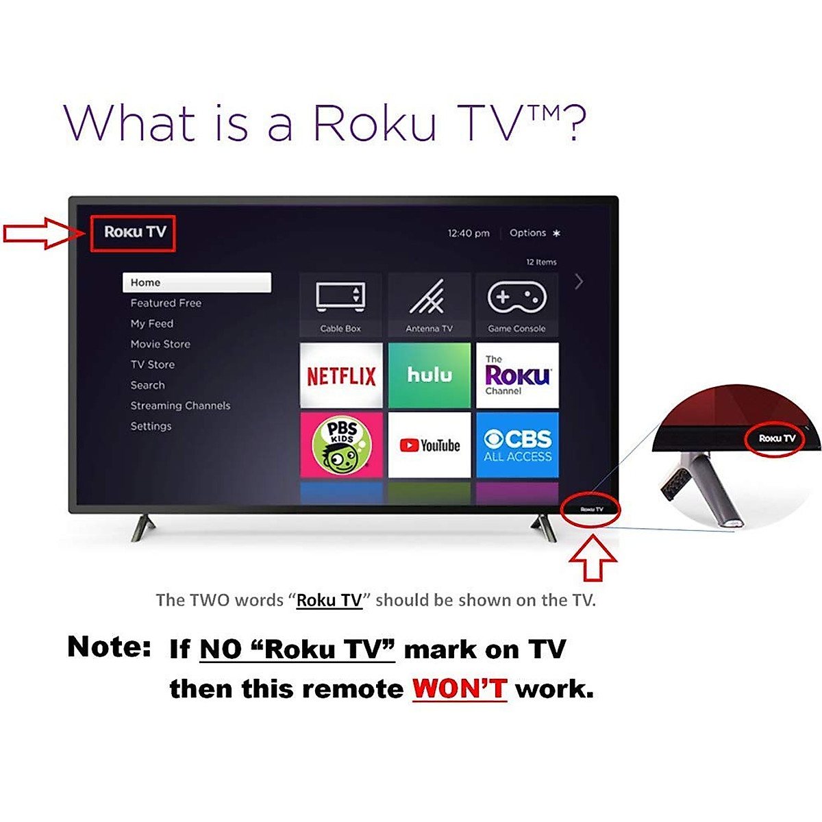 Universal Roku TV Remote Works with All Roku Built-in TV. TCL/Hisense/Hitachi/Haier/RCA/Philips/LG/Element/Sanyo... Does not Work with Roku Player and Roku Stick!!