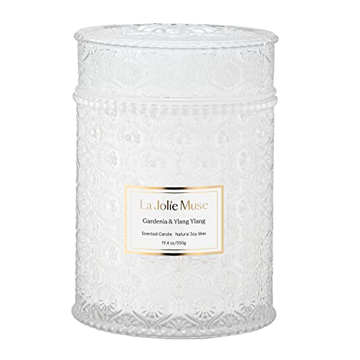 Gardenia & Ylang Ylang Scented Candle, Soy Candle for Home, Large Glass Jar Candle Gift, Wood Wick Candle, 90 Hours Long Burning Time, Engagement Candle Gift, 19.4 oz