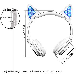 Wired Over-Ear Foldable Headphones Cat Ear Earphones with LED Light for Girls,Children.Compatible for Mp3 Mp4 Player,iPhone 6S,Android Phone.