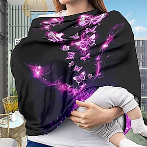 JOAIFO Pink Neon Butterfly Print Carseat Cover Girls Stretchy Baby Carseat Canopy Soft Breathable Nursing Covers for Breastfeeding Protector