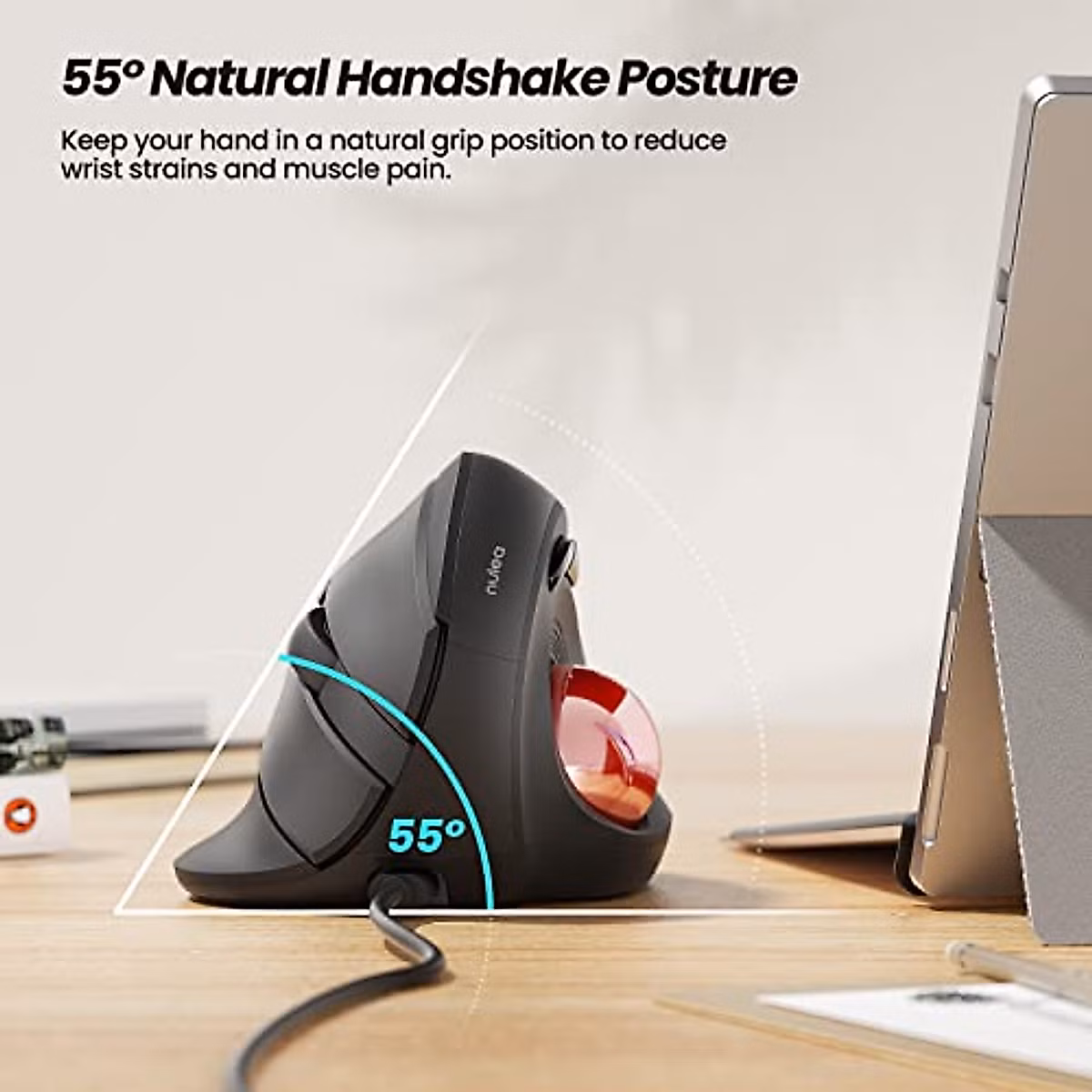 Nulea Wired Trackball Mouse for Large Hand, Vertical Ergonomic Mouse with Trackball, Easy Thumb Control with 5 Adjustable DPI, Precise & Smooth Tracking, Compatible for PC, Laptop, Mac, Windows