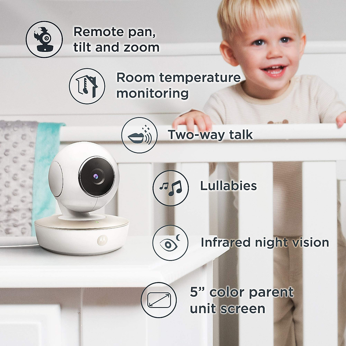 Motorola Video Baby Monitor - 2 Wide Angle HD Cameras with Infrared Night Vision and Remote Pan, Tilt, Zoom - 5-Inch LCD Color Display with Split Screen View, Room Temperature and Sound Alert MBP50-G2