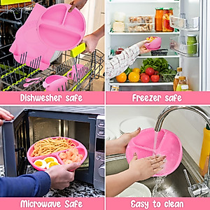 Cibeat Baby Feeding Utensils Set, 7 Pcs Silicone Toddler Eating Supplies - Adjustable Bibs, Suction Divided Plate, Placemat, Suction Bowls, Straw Sippy Cup, Etc - Baby Led Weaning Supplies