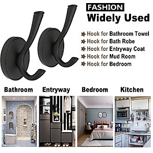 TOFIIGREM Matte Black Wall Hooks Double Hook, Heavy Duty Thick Metal Bath Coat Hooks for Hanging Key Robe Hat Backpack, Wall Mount Hooks Bathroom Kitchen Garage Hooks(4 Pack, Black)