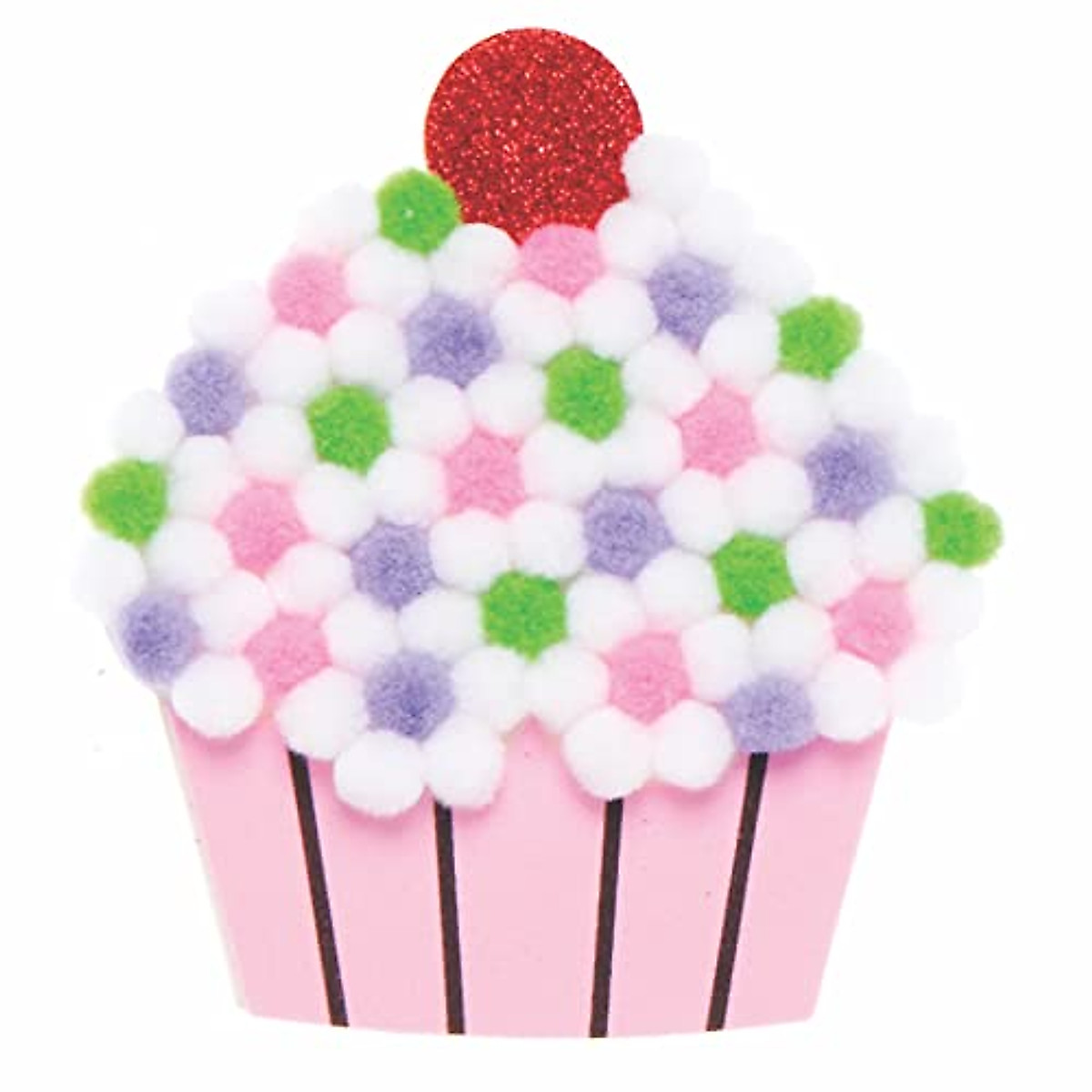 Baker Ross AX736 Cupcake Pom Pom Kits - Pack of 5, Creative Art and Craft Supplies for Kids to Make, Decorate and Display