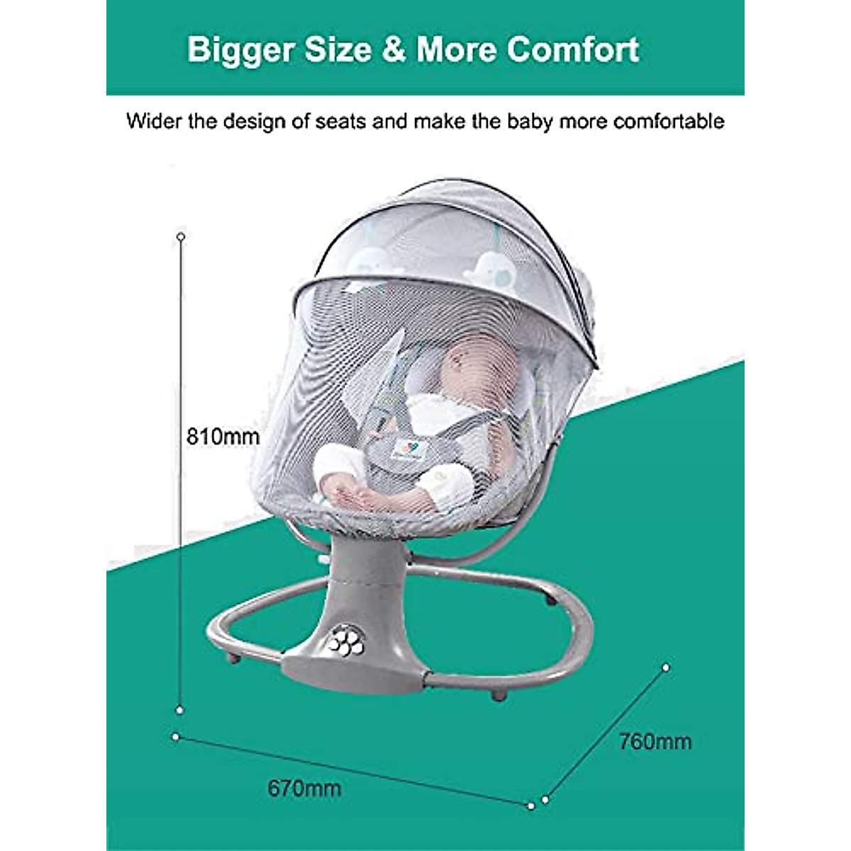 Baby Swing Baby Cradle Portable Infant Bouncer Adjustable Baby Motorized Rocker with Bluetooth Music Speaker and 5 Swaying Gears Preset Lullabies and Smooth Remote Control (Mocha Grey)