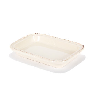 Cream Ceramic Butter Dish with Metal Work in Acanthus Leaf Design