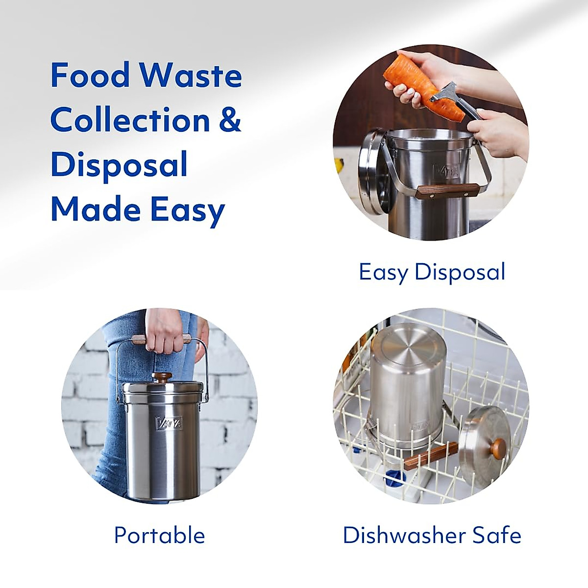 Vatya Stainless Steel Kitchen Compost Bin - NO Filter Countertop Composter, Composting Bucket, Counter Top Small Indoor Food Waste Container with Lid, Odorless Food Scrap Pail, Large 0.8 Gallon