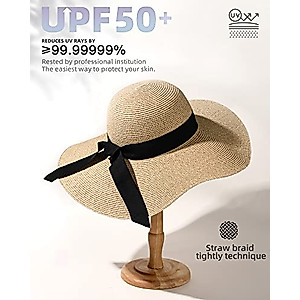 Sun Straw Hat Wide Brim UPF 50 Summer Foldable Roll up Floppy Beach Hats for Women