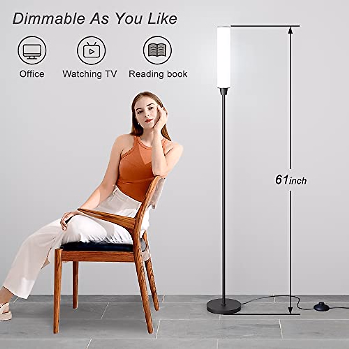 Nukanu Floor Lamp with Remote Control,Bright Floor Lamps for Living Room/Bedroom/Office, Stepless Adjustable 3000K-6000K Colors and 10-100% Brightness,Standing Light with Foot Switch (Black)