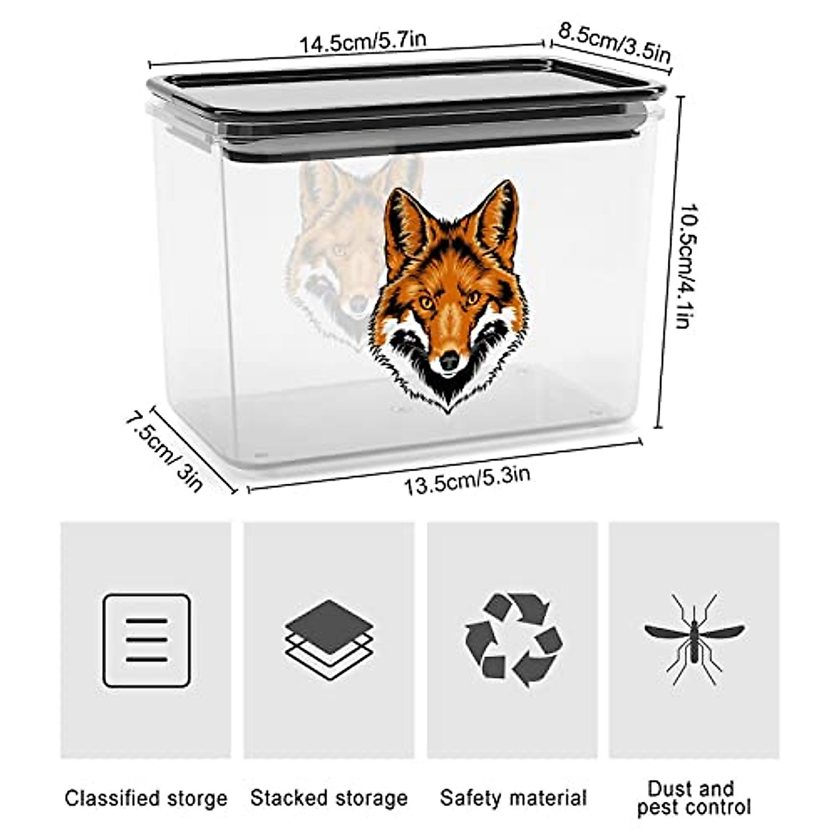 Red Fox Head Storage Box Plastic Food Organizer Container Canisters with Lid for Kitchen