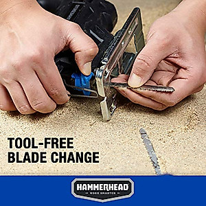 Hammerhead 4.8-Amp 3/4 Inch Jig Saw with 2pcs Wood Cutting Blades, Variable Speed and Orbital Function - HAJS048