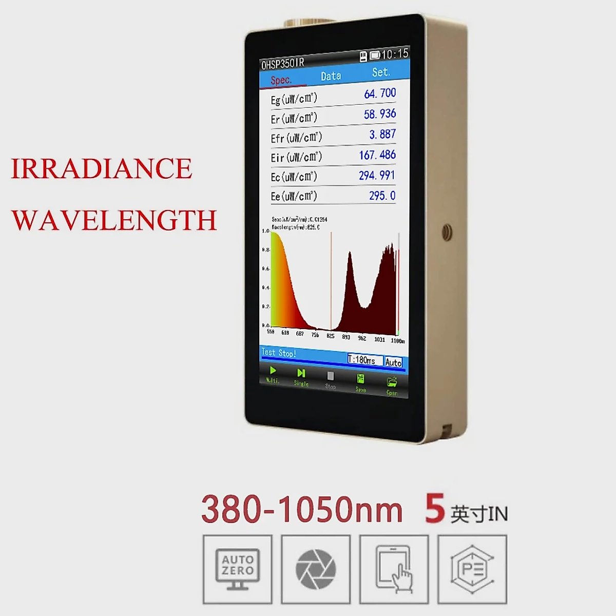 Handheld Spectrometer 380-1050nm LED Wavelength Meter with 5'' LCD, 2nm Resolution, Portable NIR & Visible Light Tester with PC Software