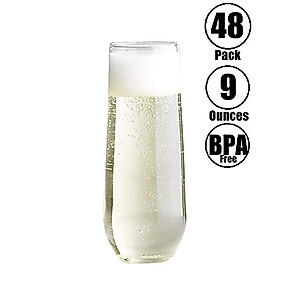 48 piece Stemless Unbreakable Crystal Clear Plastic Wine Glasses Set of 48 (9 Ounces)