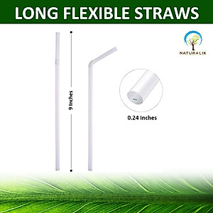 Naturalik 250 Pack Biodegradable Plant Based Straws- 9" Long Straws- 100% Compostable- Flexible Straws Eco-Friendly- Plastic Free Drinking Straws- Bendy Straws for Smoothies, Party Decorations (PLA)