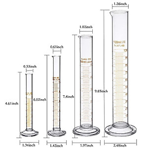 Glass Flask Erlenmeyer Flask Set Narrow Mouth 2000ml Glass Graduated Cylinder Set Thick Measuring Cylinders 5ml 10 ml 50ml 100ml with 2 Glass Stirring Rod and 1 Brush