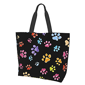 Colorful Dog Gone Pawful Paws Waterproof Tote Bag Women Large Capacity Shoulder Grocery Shopping Bags