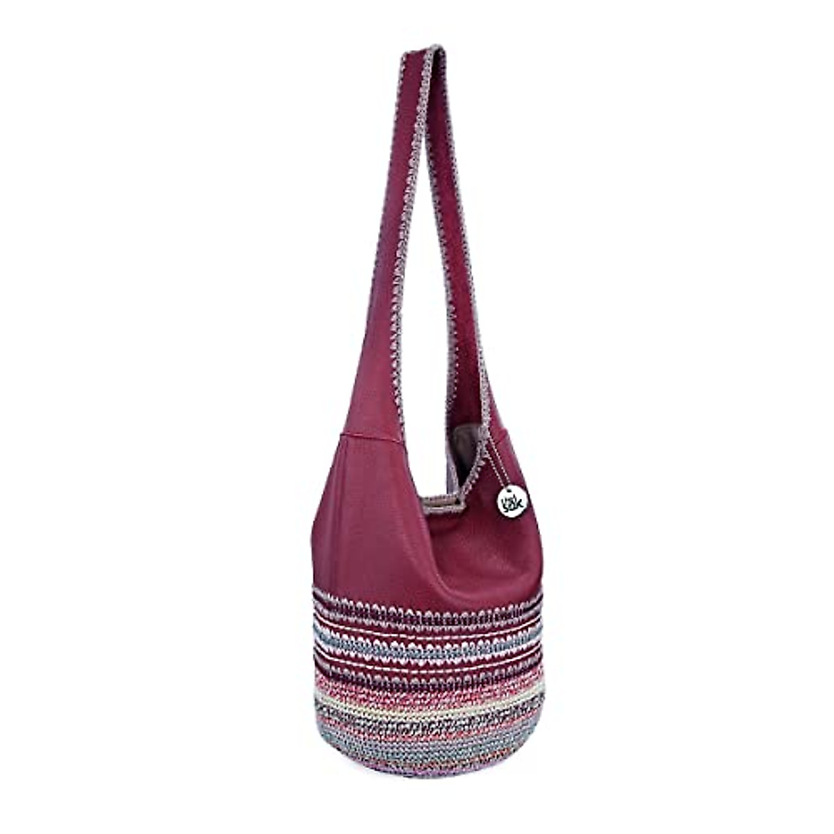 The Sak Back To Bali 120 Hobo Bag in Leather & Hand-Crochet, Large Shoulder Purse, Crimson Seminyak